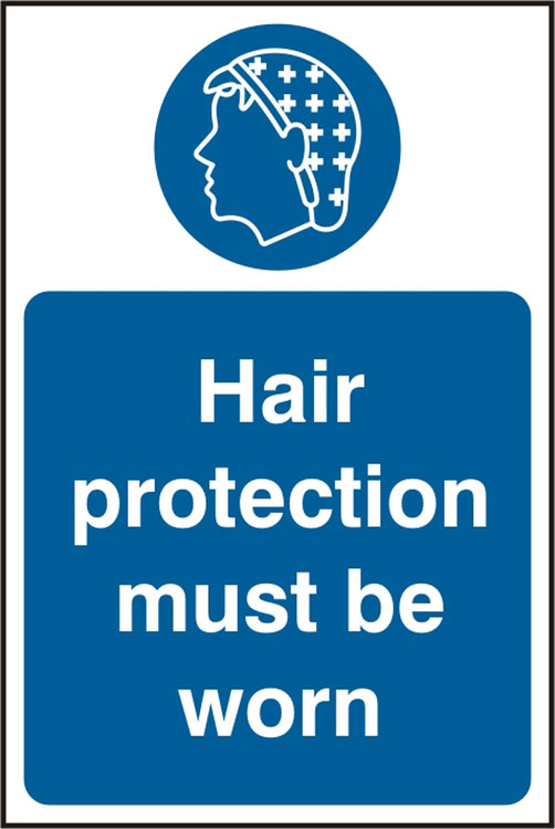 "Hair Protection Must Be Worn" Sign - White/Blue Self Adhesive Vinyl ...