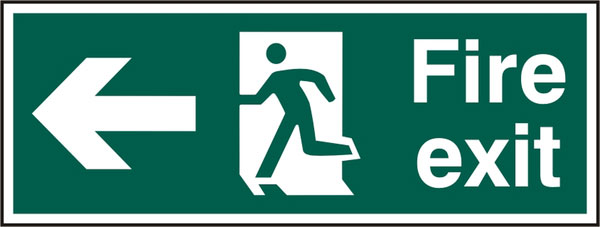 "Fire Exit" Sign with Arrow Left - Green Rigid PVC - 400X150mm (5 Pack)