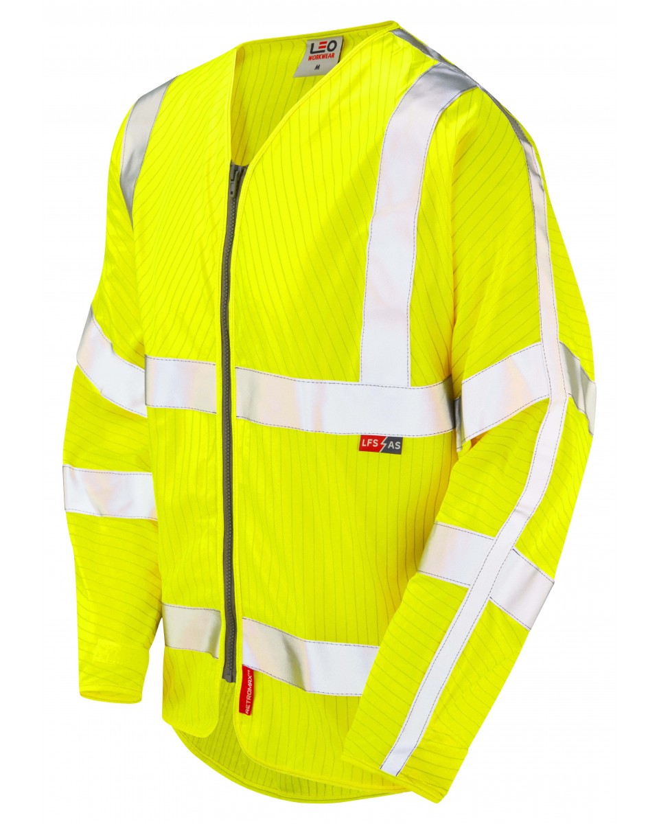 Leo Workwear HUISH ISO 20471 Class 3 LFS/AS Sleeved Zip Waistcoat (EN 14116/EN 1149) - Hi Vis Yellow