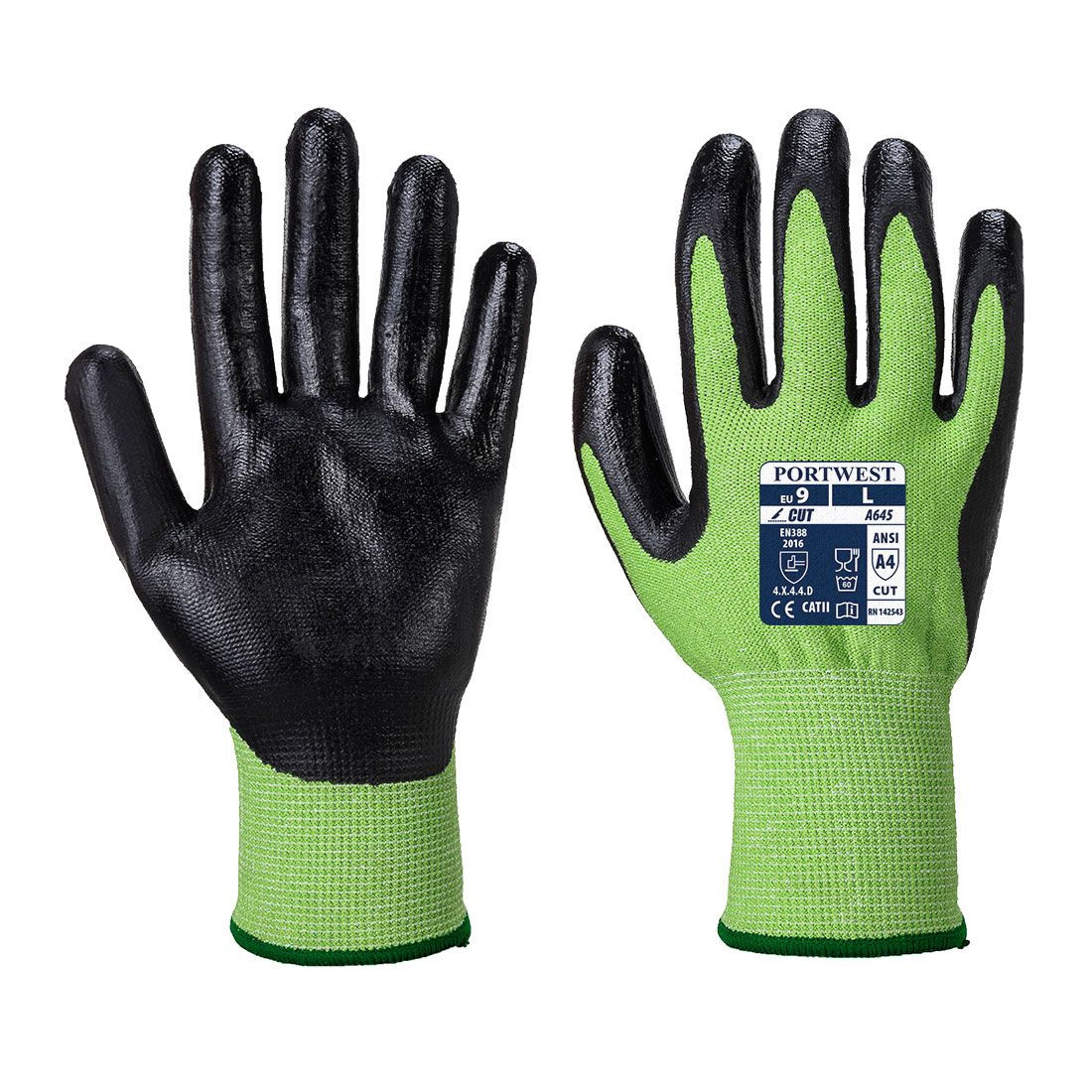 Portwest A645 Green Cut Resistant Gloves Nitrile Foam Green Black